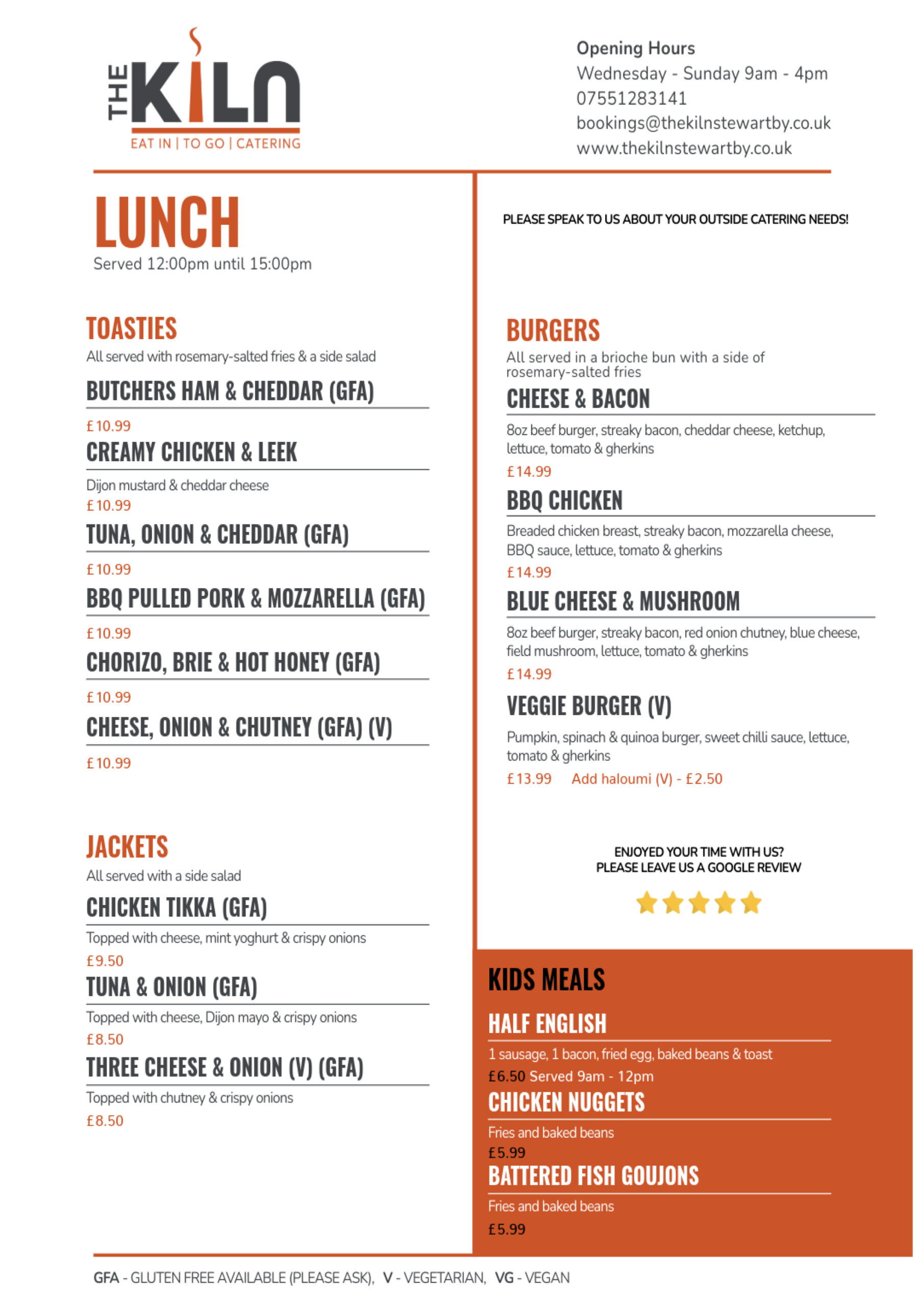 Our menu | The Kiln, Stewartby